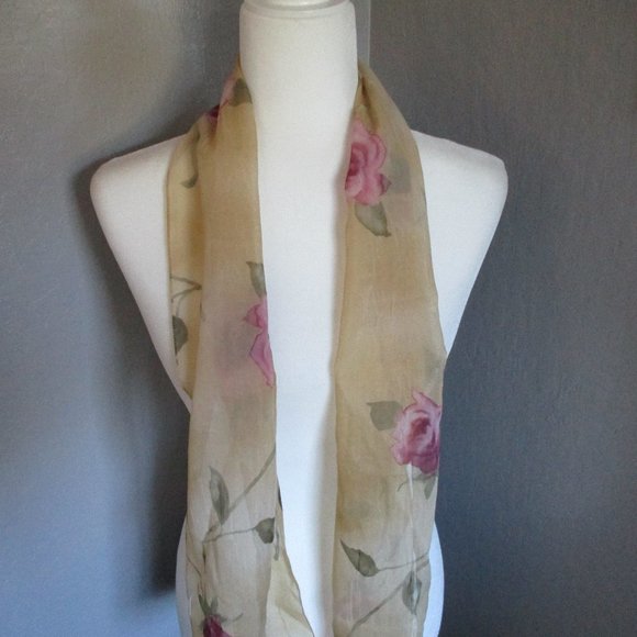 Vintage | Accessories | 22 Pink Roses Sheer Oblong Scarf | Poshmark